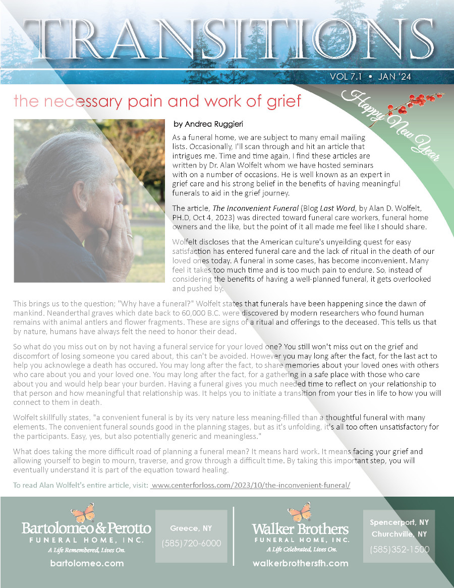 Sign up for Transitions Newsletters - Bartolomeo and Perotto Funeral Home