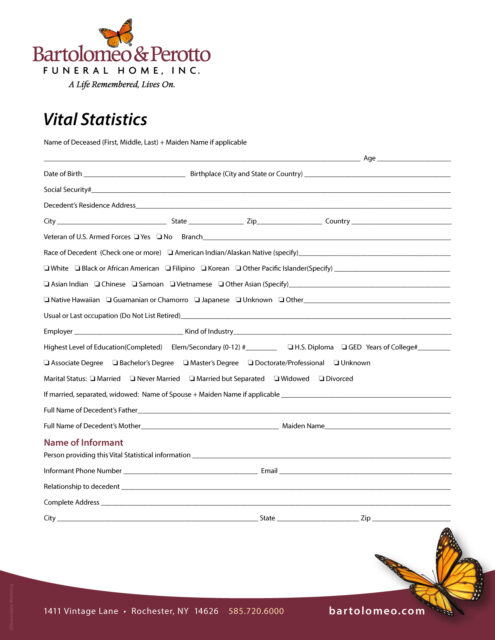 Forms Library - Bartolomeo and Perotto Funeral Home